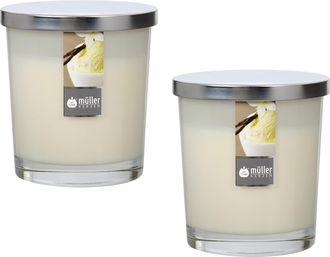 ECI Maxi Duft-Kerzen-Glas Windlicht Aroma-Kerze 110/95 mm mit Deckel | 2er Set Vanilla Dream