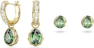Swarovski Stilla Hängeohrringe, Grüne und Vergoldete Ohrhänger mit Strahlenden Swarovski Kristallen & Stilla Ohrringe, Vergoldete Damenohrringe mit Tropfenförmi