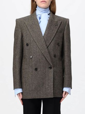 Saint Laurent Blazer crois&eacute; en laine &agrave; chevrons avec revers en pointe