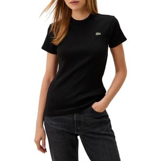 Lacoste Schmal geschnittenes Rippstrick-T-Shirt aus Baumwolle - - Tops - Damen - Schwarzk - 4XS