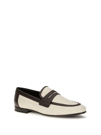 Brunello Cucinelli Womens Two-Tone Leather And Raffia Loafers Corda