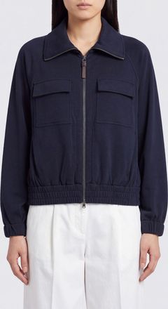 Brunello Cucinelli Blouson bomber court style chemise en m&eacute;lange de soie et coton