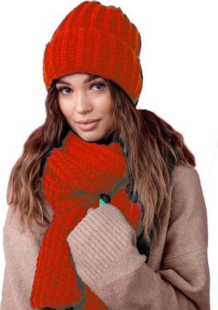 morefaz Warmes Winterset f&uuml;r Damen, M&uuml;tze und Schal Strickm&uuml;tze (Polyacryl, Red)