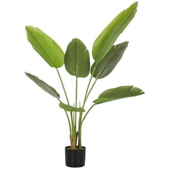 HOMCOM Plante Artificielle int&eacute;rieure 109 cm bananiers Arbre Artificiel avec Pot en Plastique et terreau floqu&eacute;, Fausse Plante Vert d&eacute;coration pour Maison, B