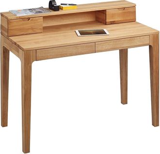 M2 Kollektion 612522 Schreibtisch / Sekretär / Konsolentisch Oskar, Echtholz Wildeiche massiv geölt, mit Schubladen und Aufsatz, 110x55cm, Gesamthöhe 96cm, Höhe Tis