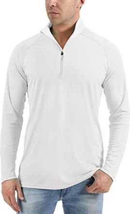 KEFITEVD T-Shirt de Randonnée dété pour Homme UPF 50+ Top à Manches Longues Protection Solaire Tops avec 1/4 Zip,Blanc,3XL