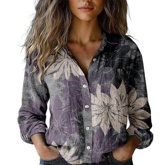 Generic Chemises occidentales pour femmes, chemises à manches longues pour femmes, chemises boutonnées décontractées, rétro, hauts à bulles, chemisier pour fe