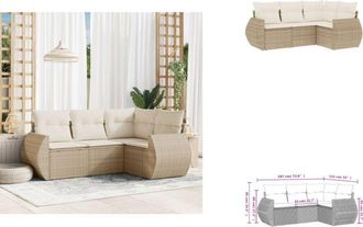 vidaXL 4-tlg. Garten-Sofagarnitur mit Kissen Beige Poly Rattan - Gartenm&ouml;bel - Outdoor M&ouml;bel - Rattan Gartenm&ouml;bel - Lounge Set - Esszimmergarnitur