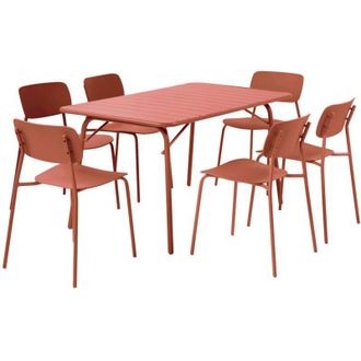 Sweeek Table de jardin pliante m&eacute;tal + 6 assises terracotta. Amelia + Liva 141.2 x 80 x 72.5cm