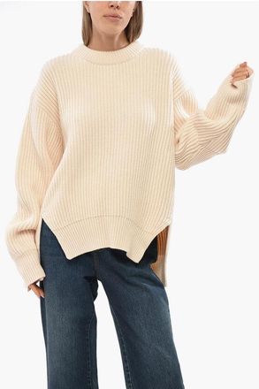 Jil Sander Wool Crew-neck Sweater with Side Split Größe 44