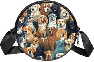 Generic Petit sac &agrave; bandouli&egrave;re circulaire pour femme, chien, sac &agrave; bandouli&egrave;re avec fermeture &eacute;clair, bretelles r&eacute;glables, sac &agrave; main rond d&eacute;contract&eacute; pour f