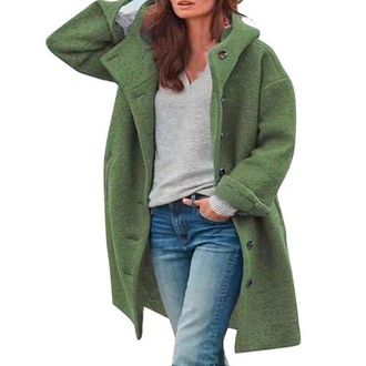 Generic Trench-coat pour femmes 2025 - Style d&eacute;contract&eacute; et tendance - Couleur unie - En laine - Veste ample et confortable avec poches, Vert, 3XL
