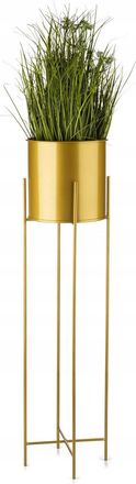 HowHomely Moderne Blumenst&auml;nder Metall 95 cm Hoch mit Golden Blumentopf Rund 21 cm &Oslash; auf Robuste Goldem St&auml;nder - Pflanzenst&auml;nder im Loft-Stil f&uuml;r die Innendeko