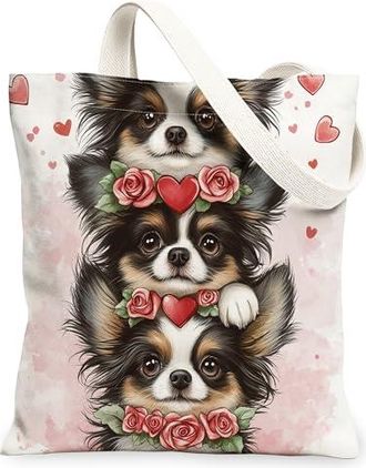 Generic Sac fourre-tout en toile motif papillon pour le shopping, 33 x 38 cm, sac &agrave; bandouli&egrave;re amusant et r&eacute;utilisable pour la Saint-Valentin, pour femme, pe
