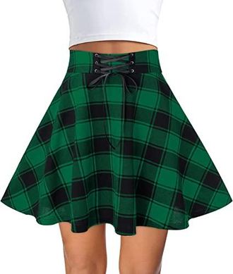 Feoya Jupe Courte à Carreaux Femme Fille Jupe Ecossaise Taille Haute Gothique Jupes Tartan Évasée Plissée Harajuku Patineuse Tennis Kilt Mini Écolière Colle