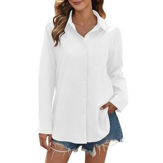 Generic Chemisiers en coton et lin pour femme, chemisiers habill&eacute;s d&eacute;contract&eacute;s, chemises en duvet de couleur pure, chemisier &agrave; col polyvalent, chemisier basi