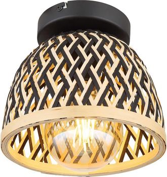 Globo Lighting Deckenlampe Bohostil Schlafzimmerlampe braun Deckenleuchte Bambus, Natur Schirm geflochten, Holz Metall schwarz, 1x E27 Fassung, DxH 20x17,5 cm
