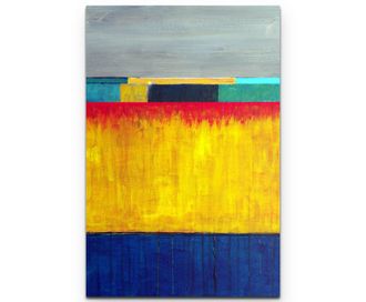 Paul Sinus Art Leinwandbilder | Bilder Leinwand 90x60cm abstraktes Gem&auml;lde mit gelben und blauen Elementen