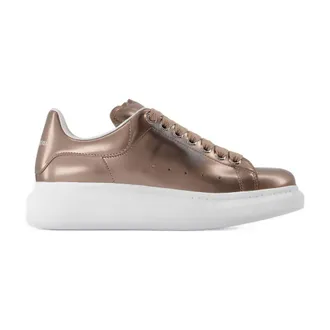 Alexander McQueen Womens Metallic Leather Oversized Sneaker Rose Gold Calfskin