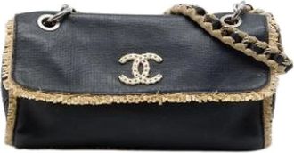 Chanel Sac bandouli&egrave;re en raphia &agrave; franges Pre-owned - Femme - Pre-owned - Noir - Taille: ONE Size