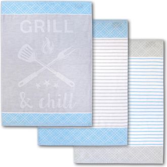 Dyckhoff 3er Set Geschirrtücher, Grill & Chill, 50x70cm, 100% Baumwolle