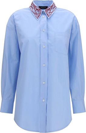 Fabiana Filippi Chemise Boyfriend en popeline avec col orn&eacute; - Femme - Blouses et Chemises - Bleu - Taille: 38 FR