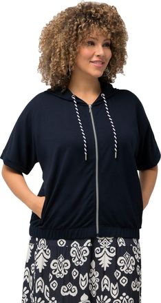 Ulla Popken Damen Sweatjacke mit Kapuze Kapuzenpullover, Marine, 54-56