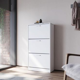 Sonni Schuhschrank 3 Fächer Schuhkipper Schuhregal Regal weiß schmal Schuhkommode 63x30x120cm - Sonni