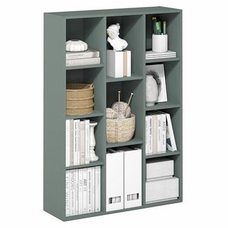 Furinno LUDER Bücherregal, 11-Würfel Bücherregal, wendbares Bookcase, 9.4 x 29.1 x 41.7, für Wohnzimmer, Schlafzimmer, Homeoffice, Salbeigrün