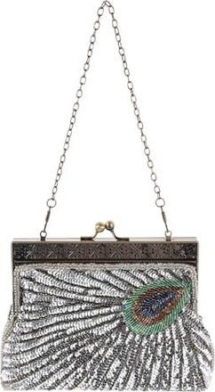 Soimiss Pochette de Soir&eacute;e Vintage pour Femme Paquet &agrave; Main Bandouli&egrave;re Perl&eacute;e Sequins Motif Paon Argent&eacute; Pochette de Mariage et Banquet Accessoire R&eacute;tro &Eacute;l&eacute;g