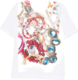 Comme Des Gar&ccedil;ons Femme, Tops, Blanc, Taille: 36 FR Manches Courtes Col Rond Imprim&eacute; Bijoux Ourlet Droit