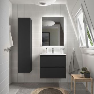 Cygnus Bath Salgar - Meuble salle de bain - 70 cm - Avec plan vasque - Noir mat - a suspendre - karaib
