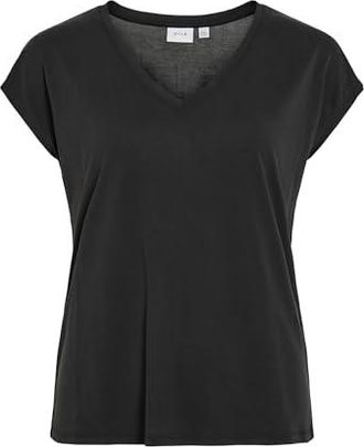 Vila Vila Vimodala V-Neck S/S Top-Noos Couleur Unie-Jersey-Manches Quart-Normal, Noir, XS Femmes