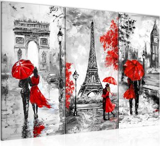 Runa Art Wandbilder Paris Bild XXL Wohnzimmer Schlafzimmer Grau Rot Liebe 120 x 80 cm 3 Teilig 050931a