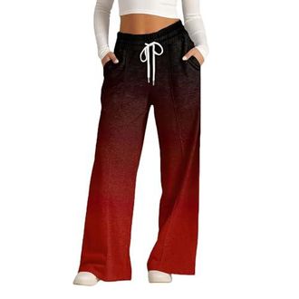 Generic Printemps d&eacute;contract&eacute; jambe large pantalon long latex pantalon femme rouge, rouge, XXL