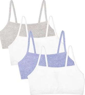 Fruit Of The Loom Spaghetti Strap Cotton Pullover Sports Bra Value Pack Soutien-Gorge, Opaque, Gris chiné/Blanc/Bleu chiné, Lot de 4, 62 Femme