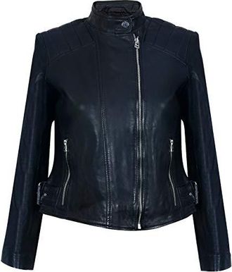 Infinity Leather Veste de Mode Zippée Ancien en Cuir Véritable pour Femme, Véritable Noir S