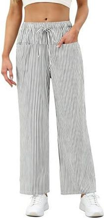 Generic Pantalon &agrave; jambe large pour femme - Taille haute - Jambe droite ray&eacute;e - Pantalon d&eacute;t&eacute; l&eacute;ger sur mesure - Pantalon de d&eacute;tente Palazzo - Taille &eacute;lastiqu
