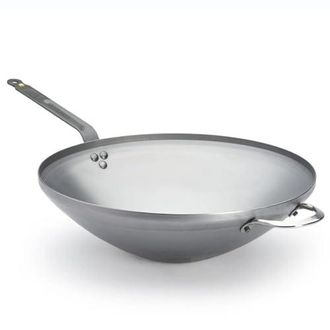 De Buyer de Buyer - Wok mit Stiel MINERAL B aus Eisenstahl, Henkel gegen&uuml;ber dem Stiel - Durchmesser 40 cm, Basis 11 cm - 5618.40, Grau