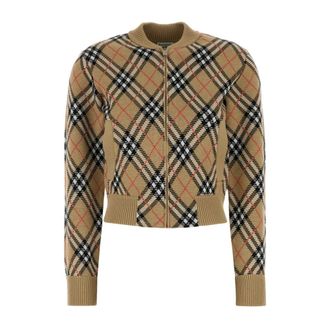 Burberry Femme, Vestes, Beige, Taille: 42 FR Cardigan &agrave; carreaux en m&eacute;lange de laine