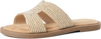 Tamaris Pantolette TAMARIS, Damen, Gr. 36, goldfarben, Ziegenleder, Glitzer, Schuhe Pantolette, Sommerschuh, Schlupfschuh, Flats mit Schmucksteine
