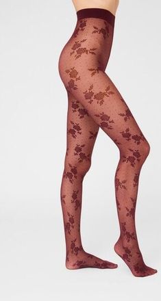 Calzedonia Transparente Strumpfhose Mit Rosen Bordeaux