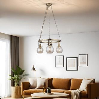 Opviq Elegant Metal Chandelier with Glass Cap, Antiquation Finish, Adjustable Height 50-95 cm, 3 x E27 Socket, Perfect for Living Room & Dining Areas