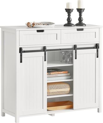 SoBuy FSB74-W Küchenschrank Sideboard mit Schiebetüren Schrank Buffet Aufbewahrungsschrank Kommode Weiß BHT ca.: 104x93x35cm