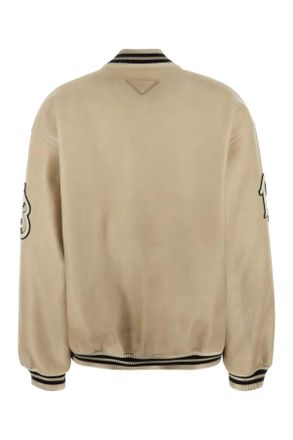 Prada Womens Ivory Leather Bomber Jacket Avorio Vitello Giacche Pelle