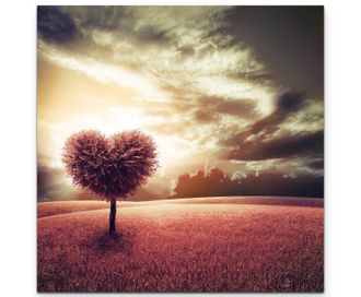 Paul Sinus Art Leinwandbilder | Bilder Leinwand 60x60cm abstrakte Wiese mit herzf&ouml;rmigem Baum