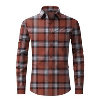 Generic Chemise formelle &agrave; manches longues contrast&eacute;es pour homme, chemise &agrave; carreaux boutonn&eacute;e, col rabattable, chemise daffaires, haut de printemps et dauto
