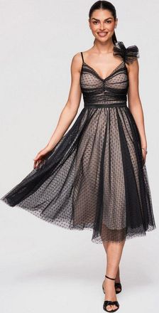 Ombre Abendkleid Cocktailkleid T&uuml;ll Spitze Midi Schwarz L (kein Set, 1-tlg) Asymmetrische Applikation, transparente Struktur