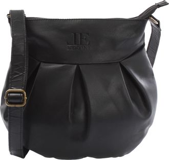 Leconi kleine Schultertasche Damentasche Umhängetasche natur weiche Ledertasche Handtasche Damen Leder 29x30x3cm schwarz LE0070-buf
