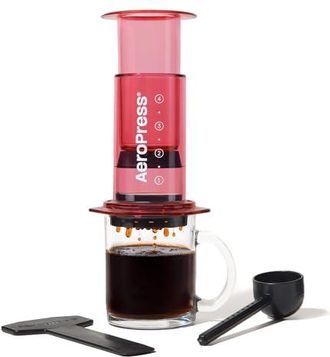 Aeropress Clear Rouge Presse &agrave; Caf&eacute; - M&eacute;thode 3-en-1 alliant French Press, pourover, espresso, caf&eacute; cors&eacute; sans mouture ni amertume, petite cafeti&egrave;re portable po